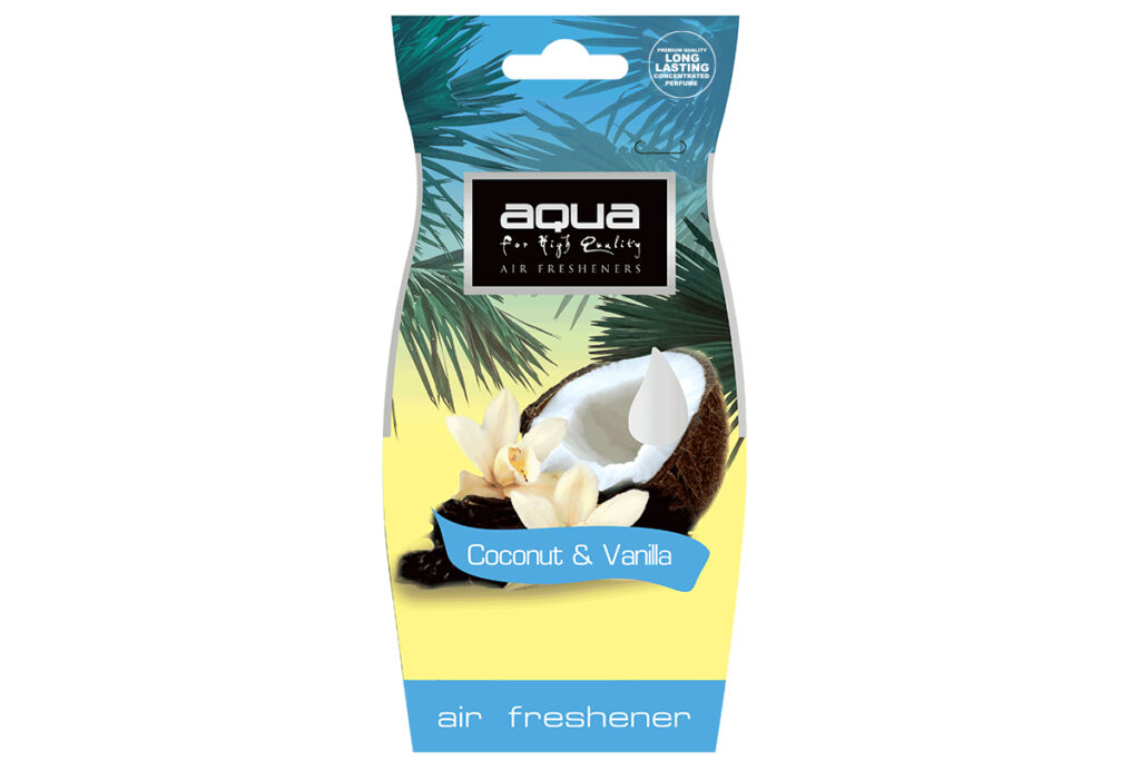AQUA CAR FRESHENER NATURALS FRUIT DROP – VANILLA COCONUT – KAVER